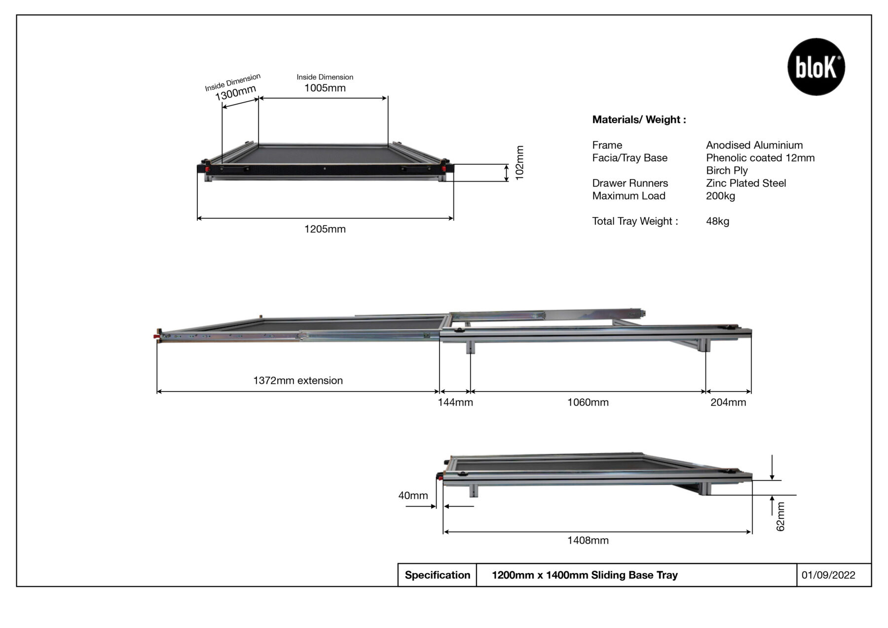 SWB/LWB Vehicle - Sliding Tray 1200mm Wide x 1400mm Deep - bloK Pod