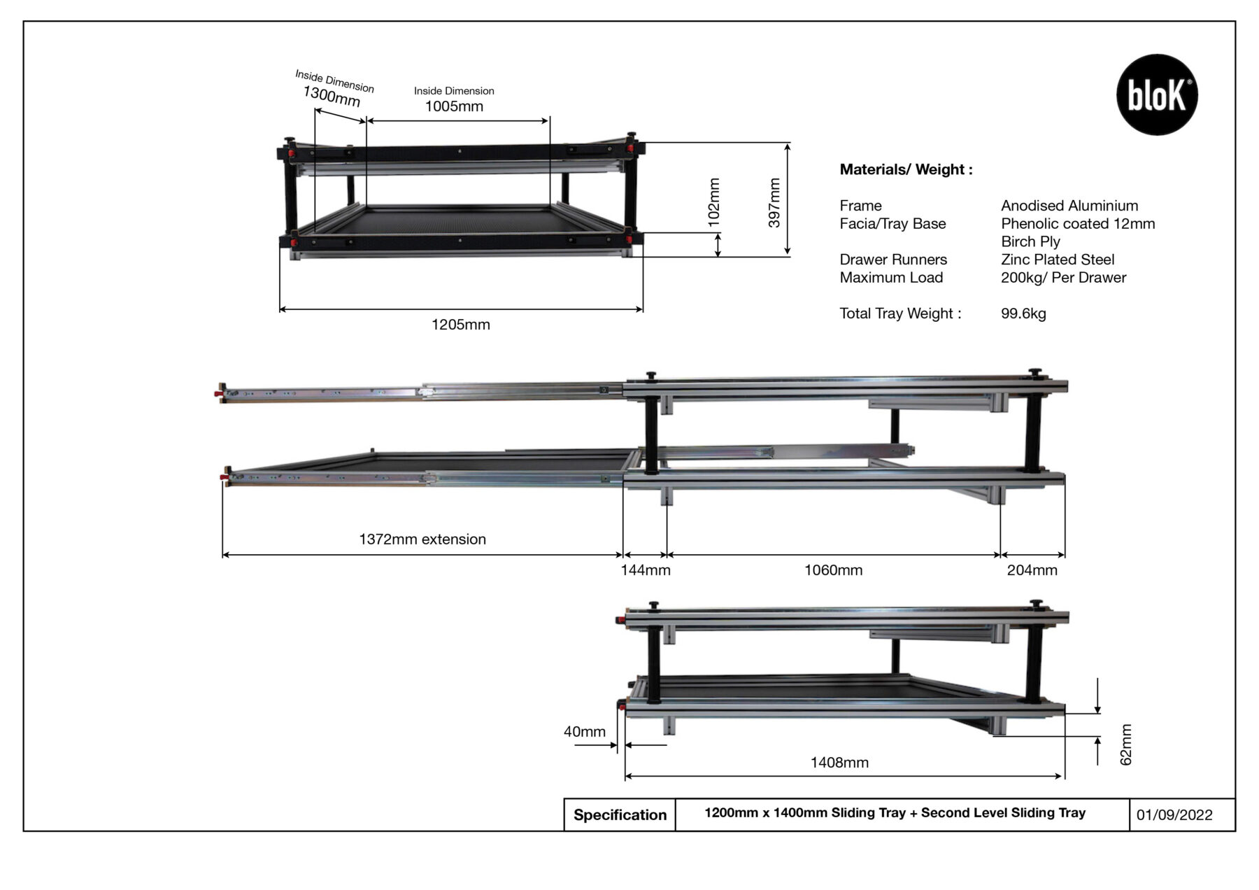 SWB/LWB Vehicle - Sliding Tray + Second Level Sliding Tray 1200mm Wide ...
