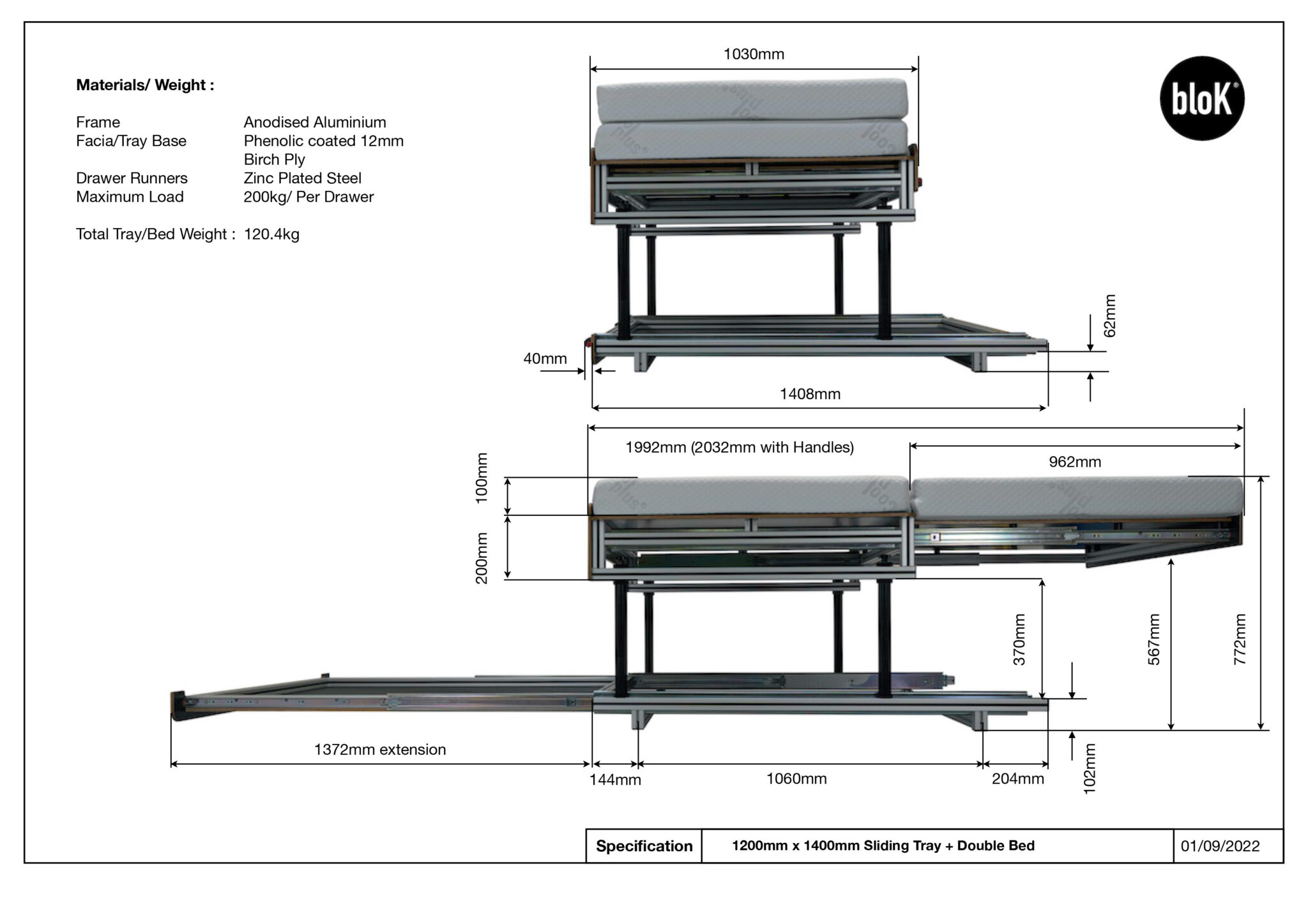 SWB/LWB Vehicle - Sliding Tray + Removable Extending Double Bed - bloK Pod